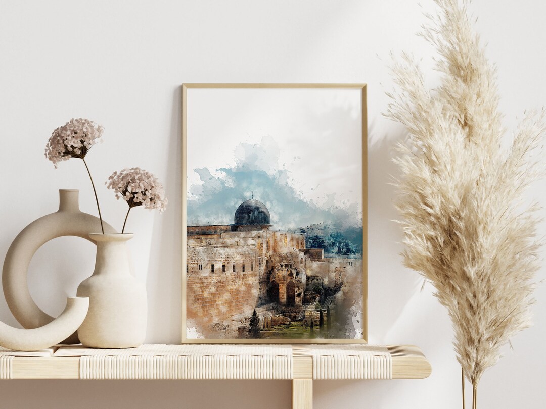 Masjid Al Aqsa Painting, Watercolor Islamic Wall Art, Palestine Poster ...
