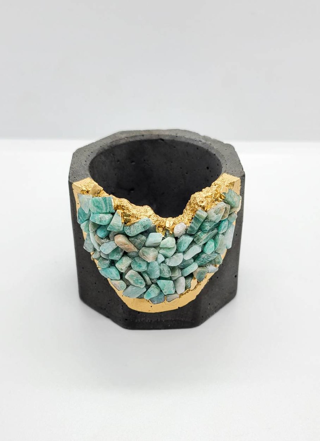 Amazonite Concrete Geometric Planter Geode Home Decor for - Etsy