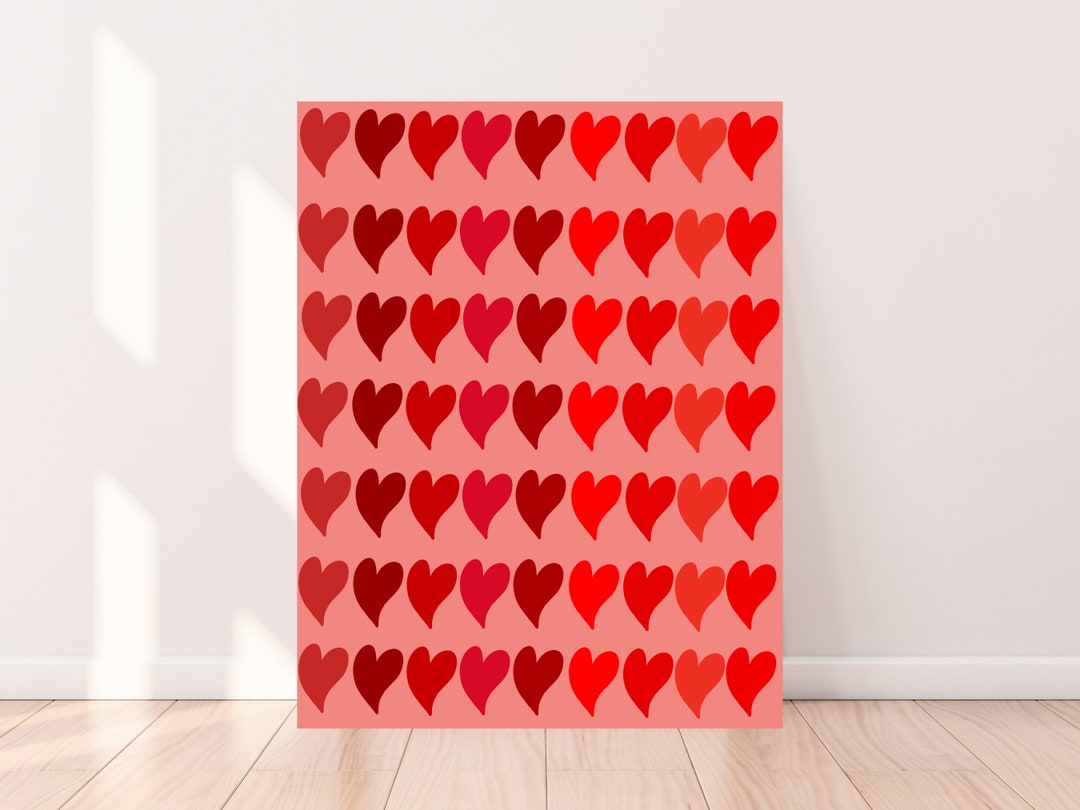 Red Hearts Art Print Poster - Red, Pop Art, Procreate, Pattern, Hearts ...