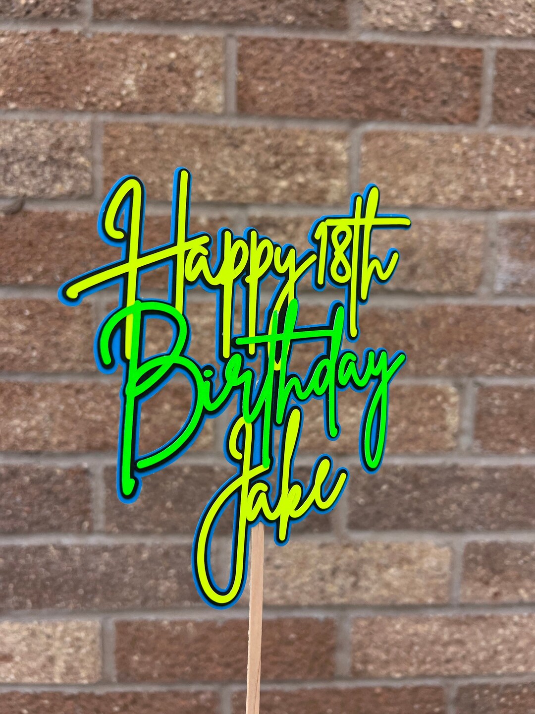Blue Green & Yellow Neon Birthday Cake Topper Neon Birthday Party 80s ...