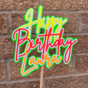 Neon Birthday Cake Topper - Neon Birthday Party - 80s Party - Rave ...
