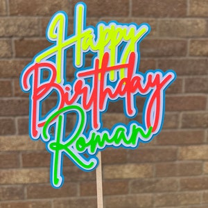 Neon Birthday Cake Topper - Neon Birthday Party - 80s Party - Rave ...