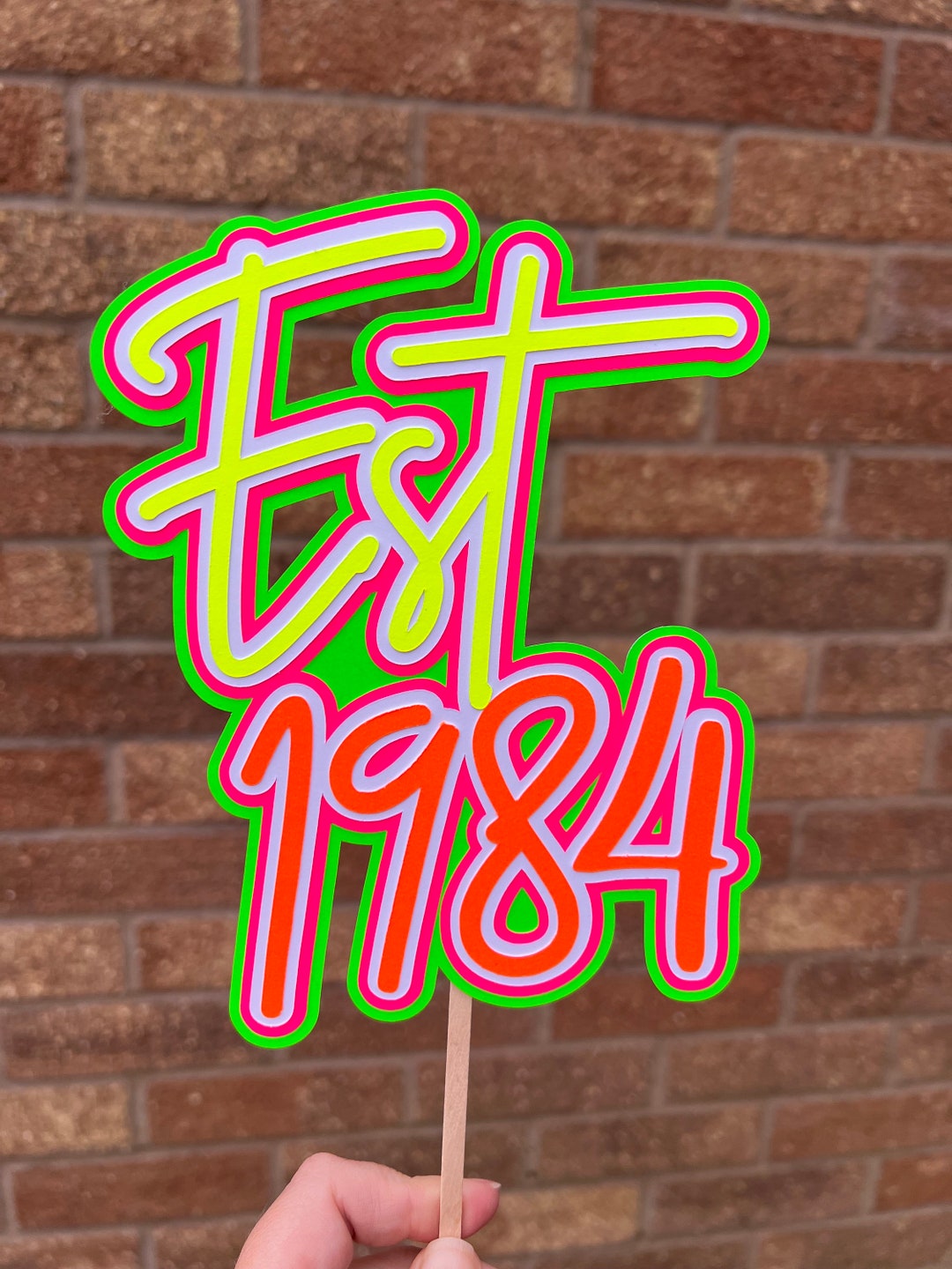 40th Birthday Neon Cake Topper EST 1984 40th Birthday Party 40th Cake ...