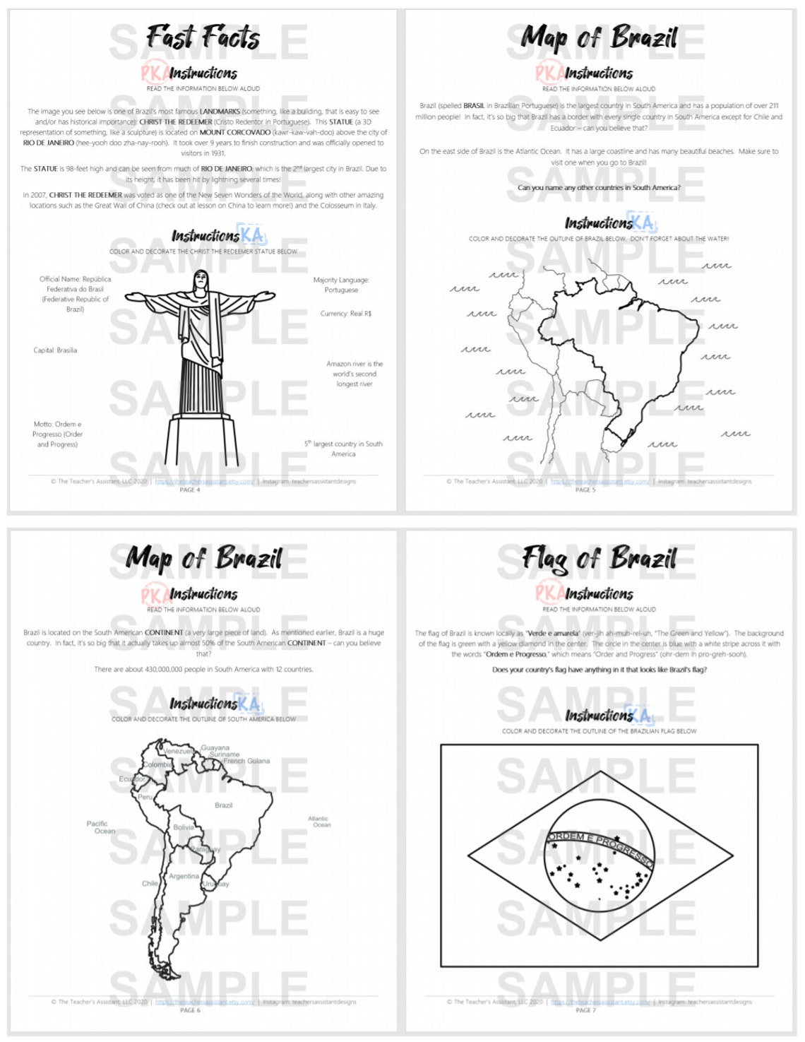 BEGINNER Brazil Digital Printable Lesson & Activities Pre-K | Etsy