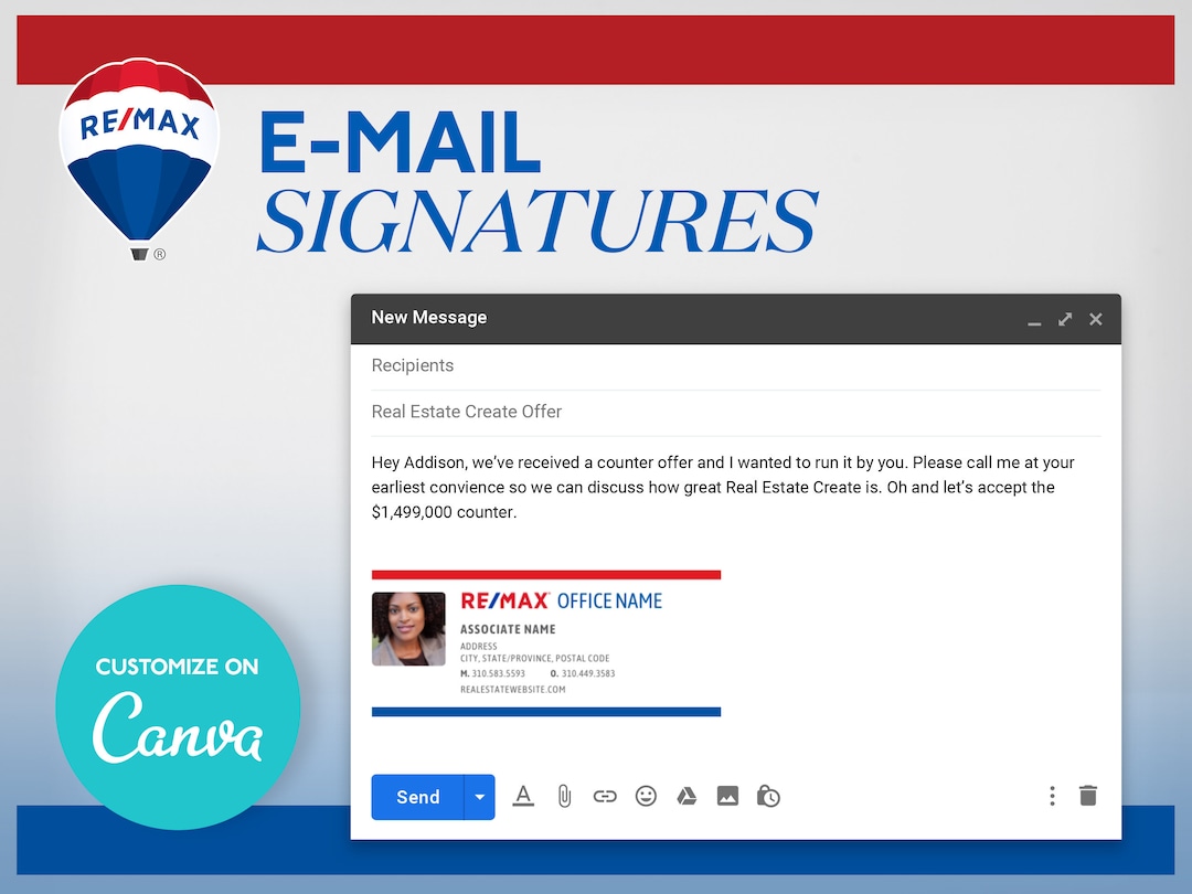 REMAX Real Estate Email Signature Canva Template With 8 Predefined ...