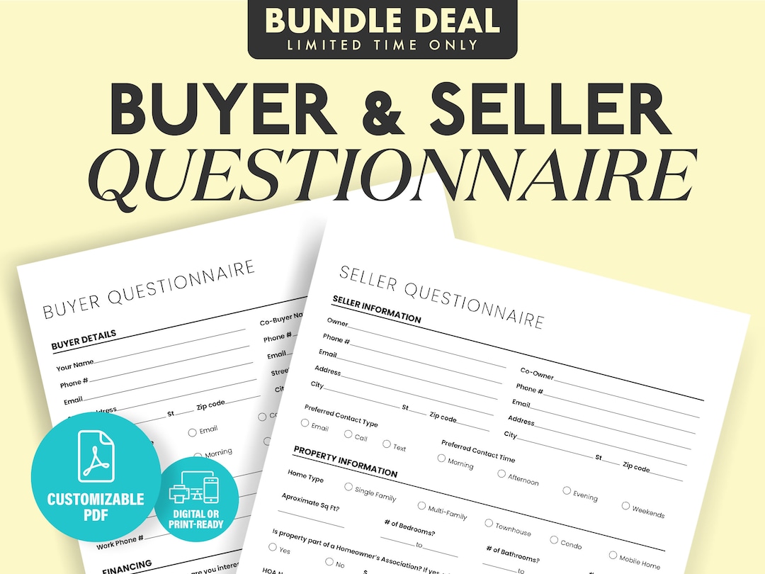Realtor Buyer Seller Questionnaire Bundle Printable Pdf Etsy