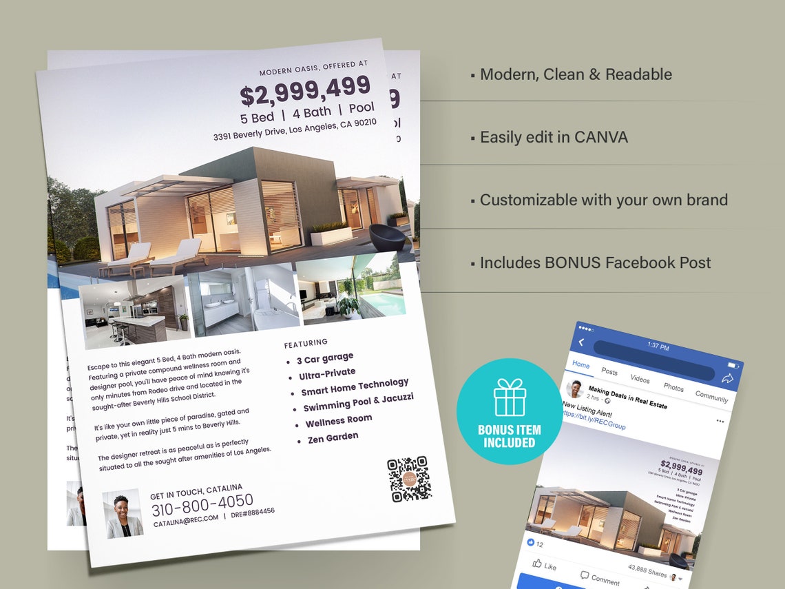 Listing Flyer Canva Real Estate Template Flyer Template - Etsy