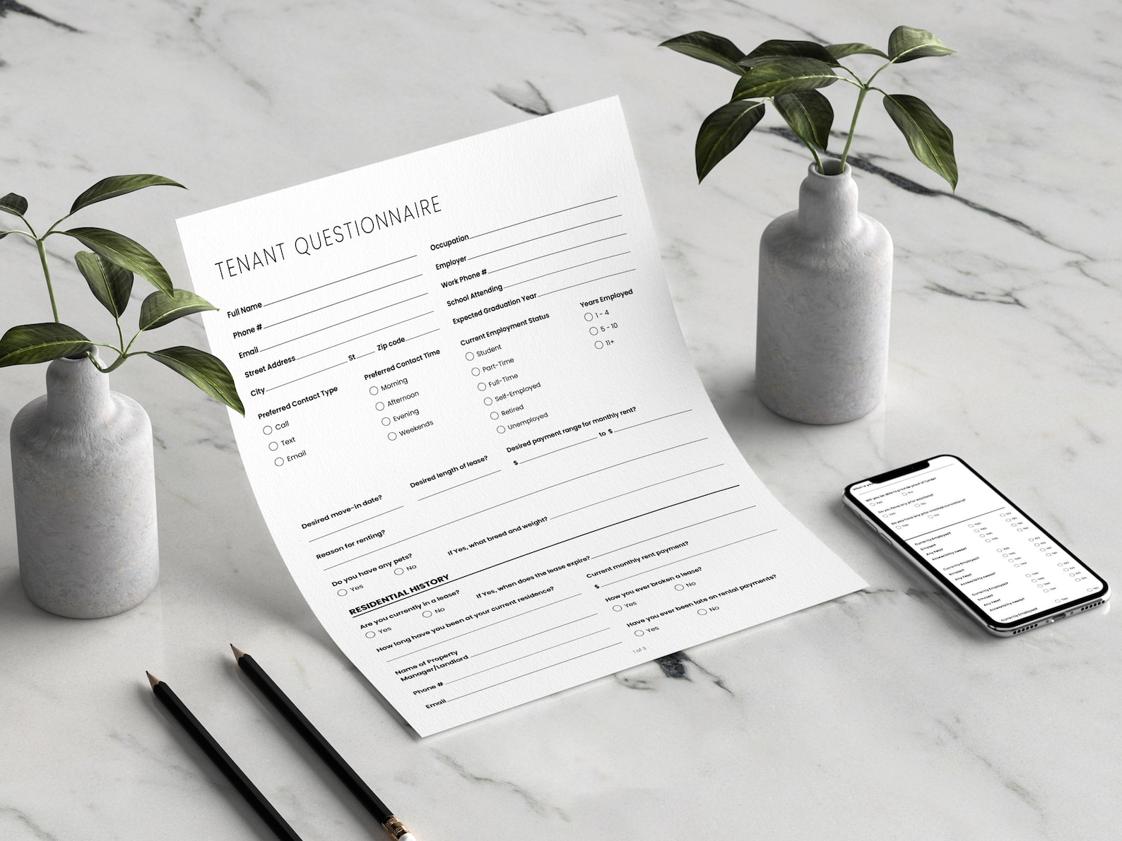 Tenant Screening Questionnaire, Real Estate Rental Form (printable PDF) - Etsy