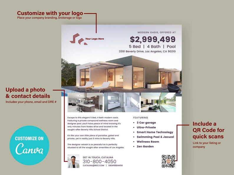 Listing Flyer Canva Real Estate Template Flyer Template Etsy