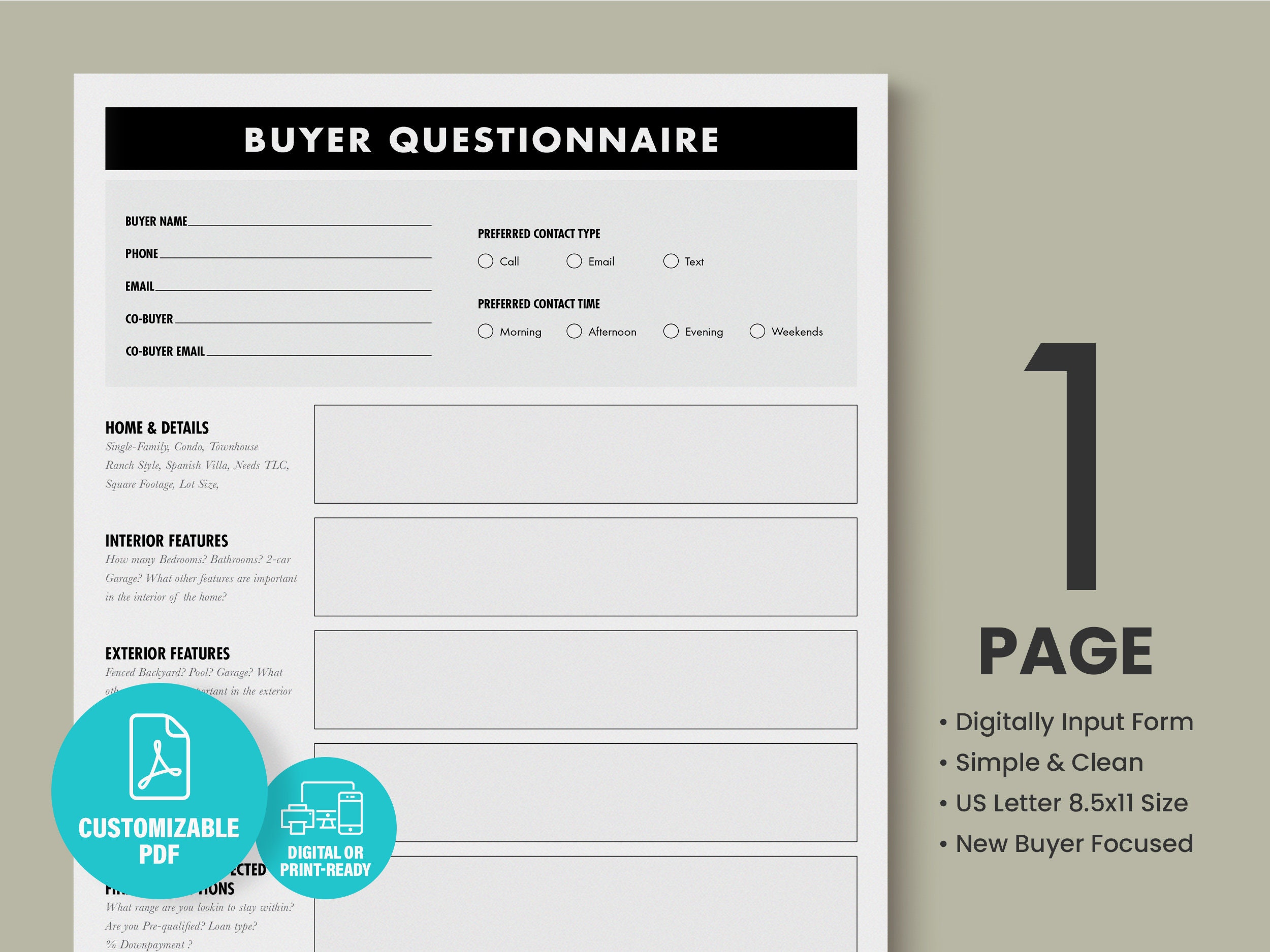 Buyer Questionnaire Real Estate Flyer Real Estate Template - Etsy Hong Kong