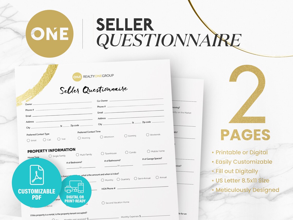 Realty ONE Group Seller Questionnaire Real Estate Template - Etsy