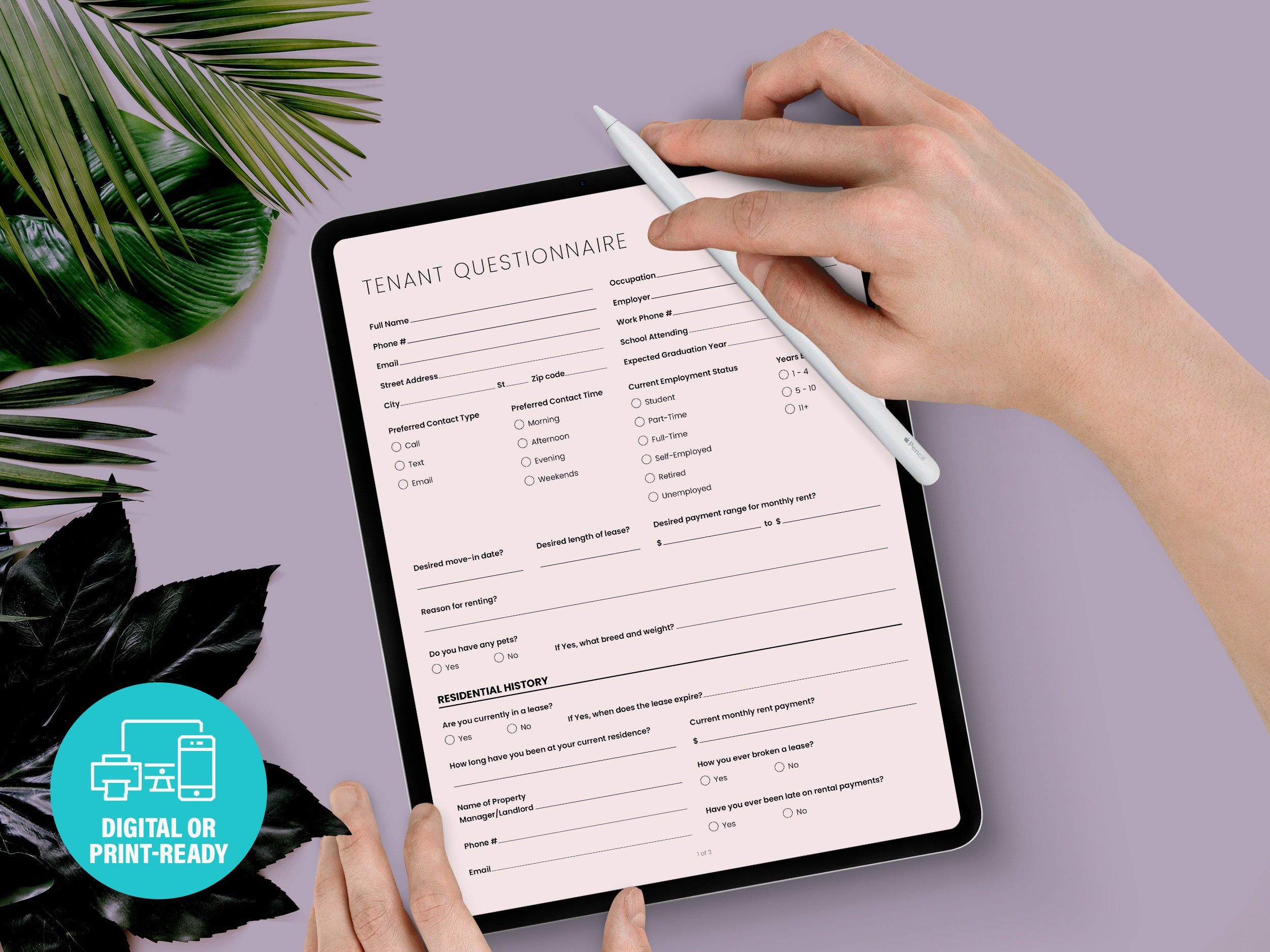 Tenant-lease Questionnaire, Real Estate Lease Questionnaire, Tenant ...