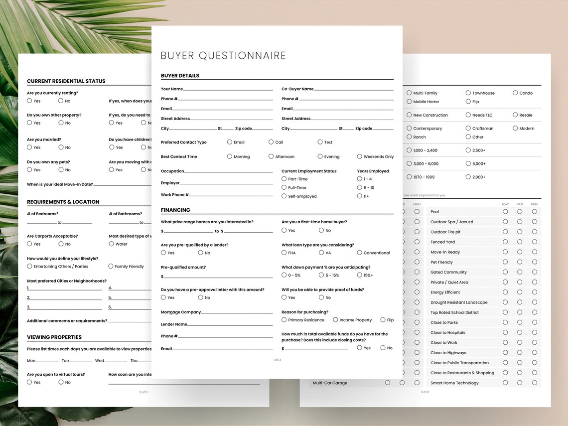 Buyer Questionnaire CANVA Template Real Estate Flyer Real - Etsy