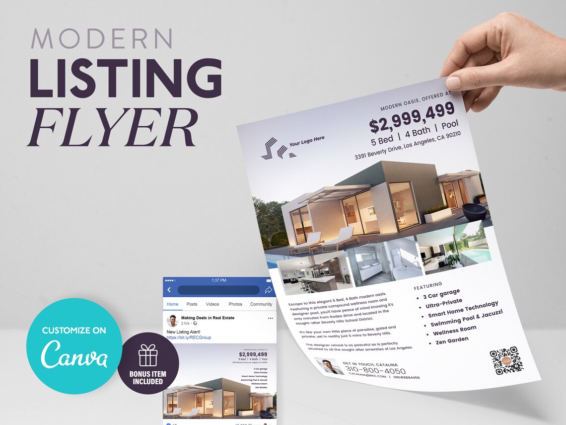 Listing Flyer Canva Real Estate Template Flyer Template - Etsy