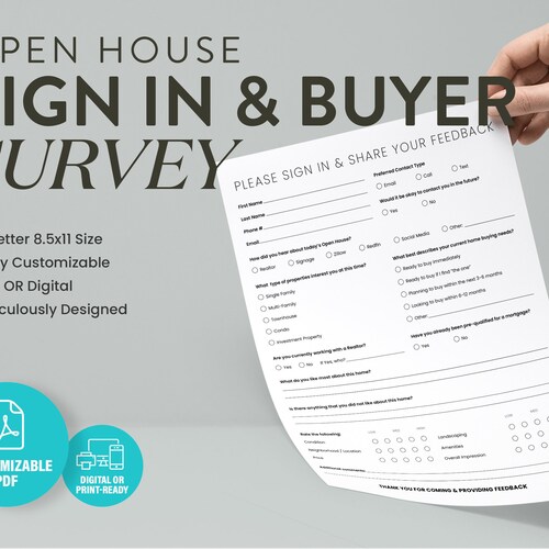 Open House Sign in & Survey Printable Form Buyer Feedback - Etsy Australia