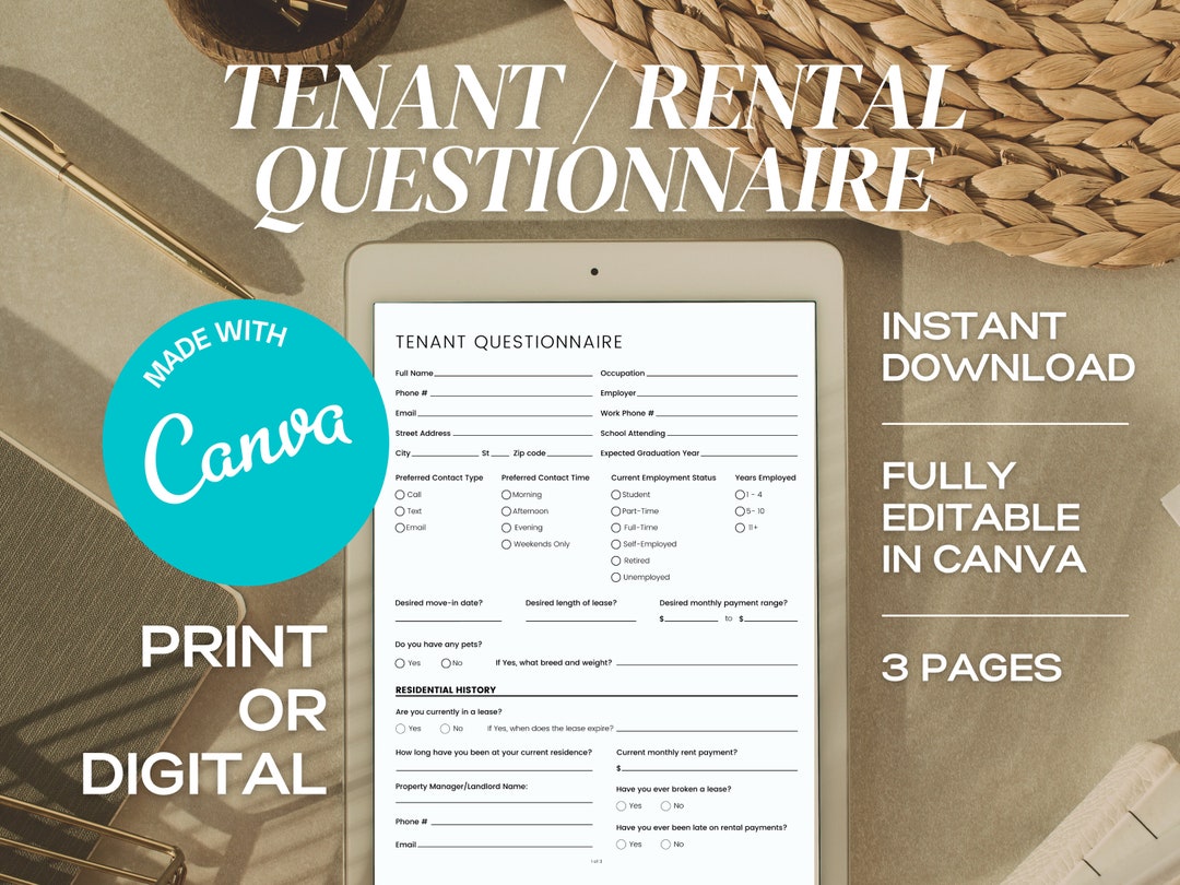 Tenant-lease Questionnaire in Canva , Real Estate Flyer, Tenant ...