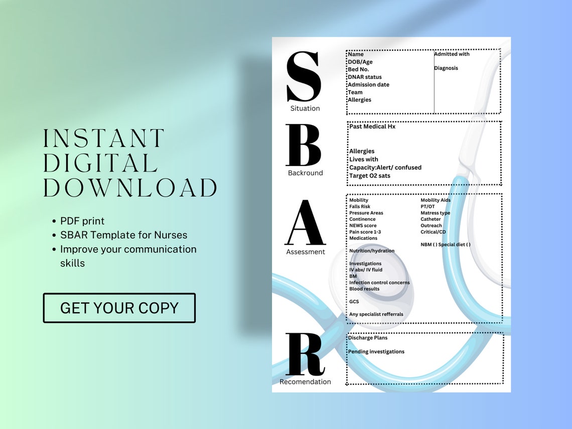 Nursing SBAR Template | Digital Download PDF | Streamline Communication ...