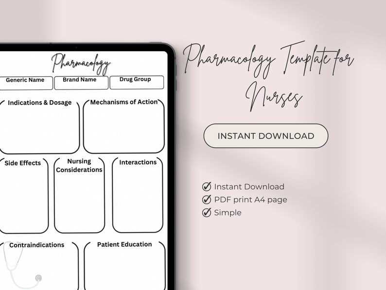 Pharmacology Template for Nurses | Student Nurse I Study Guide | Nurses ...