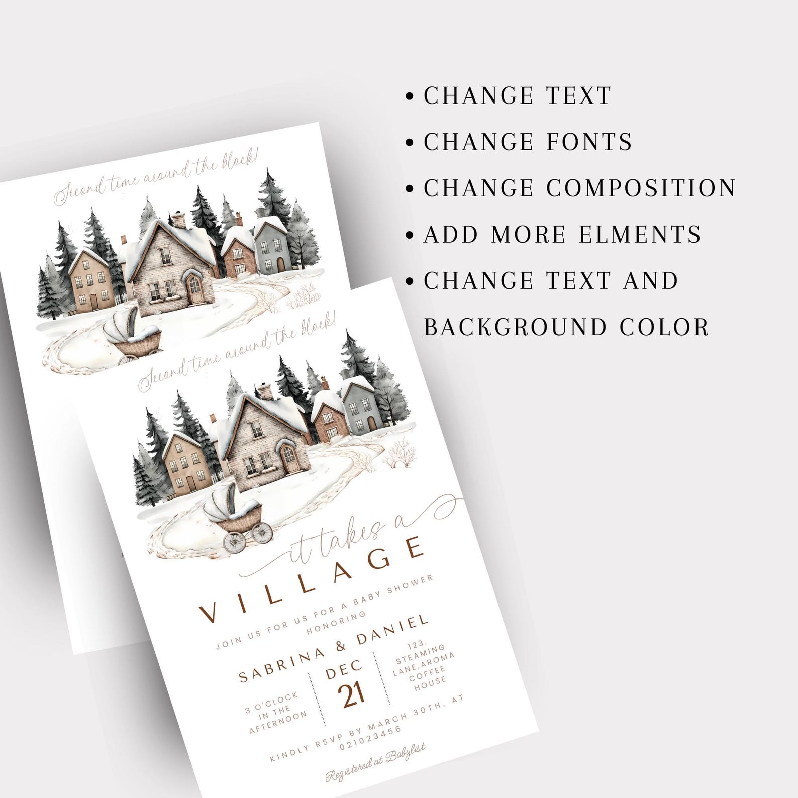 It Takes a Village Baby Shower Invite Set, Winter Brick House ...