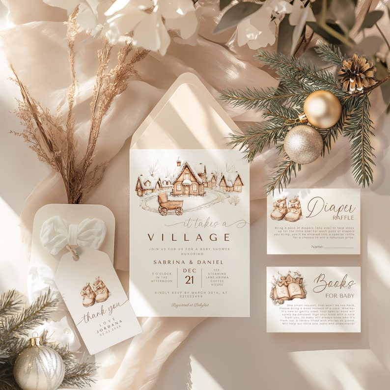 It Takes a Village Baby Shower Invite Set, Gingerbread Invitation ...