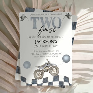 Growing up TWO Fast Dirt Bike Invitation. Editable Template for 2nd ...