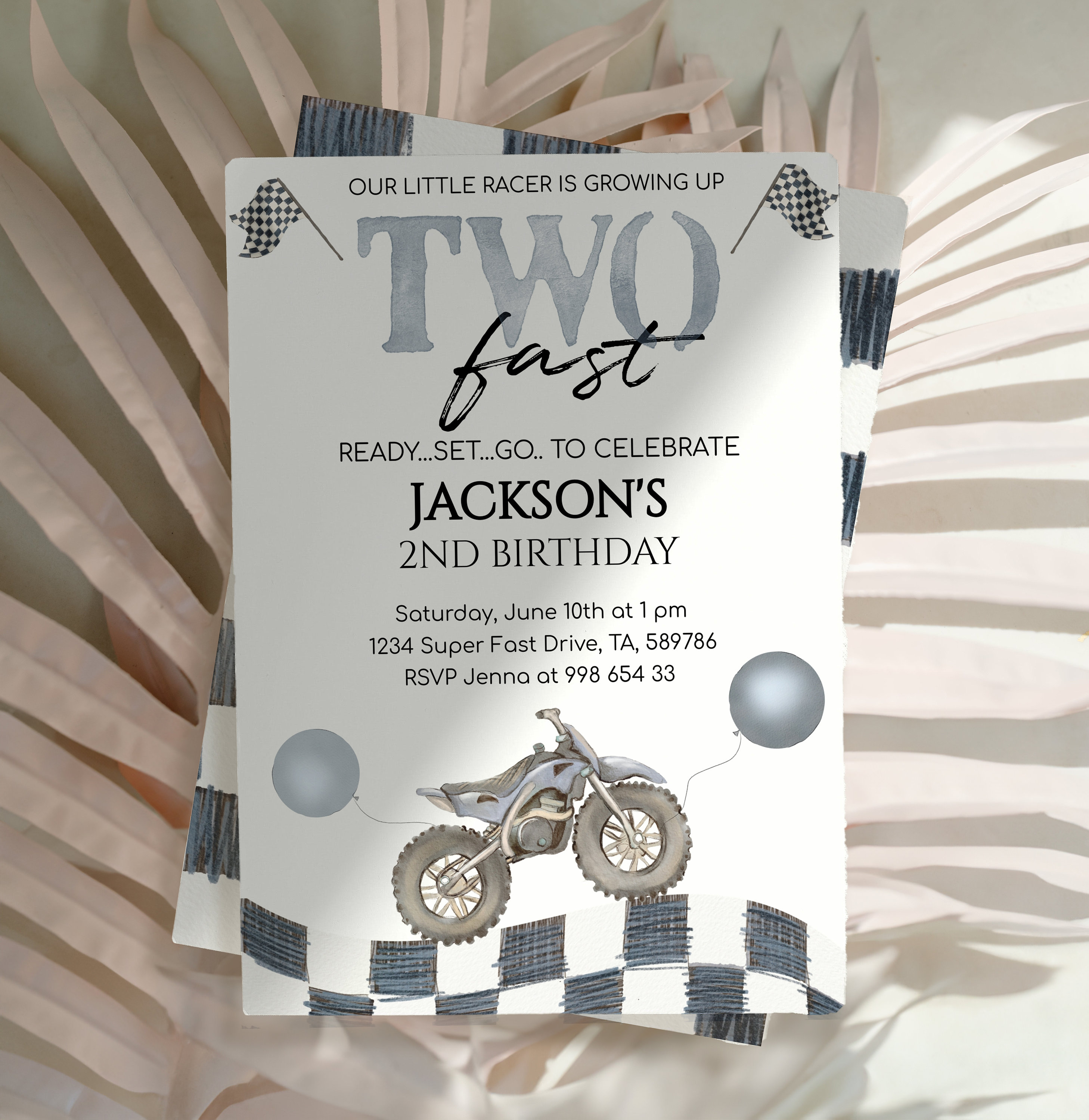Growing up TWO Fast Dirt Bike Invitation. Editable Template for 2nd ...