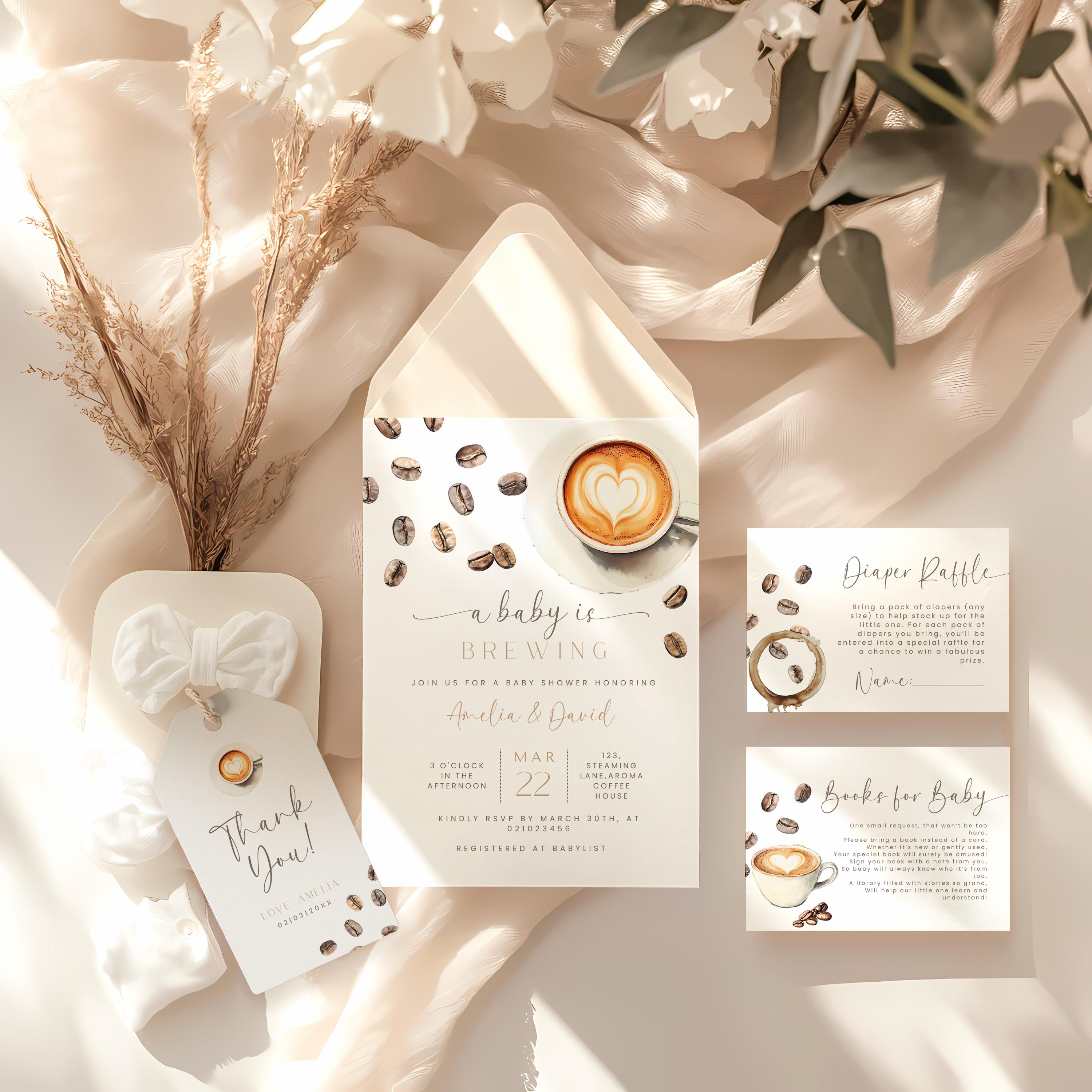 Minimalist Coffee Bean Baby Shower Invitation Kit, Coffee Bean Baby ...