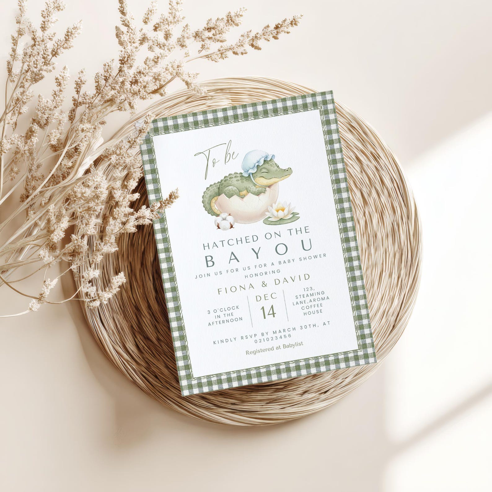 Bayou Baby Shower Invitation, Hatching Soon Invite With Baby Crocodile ...