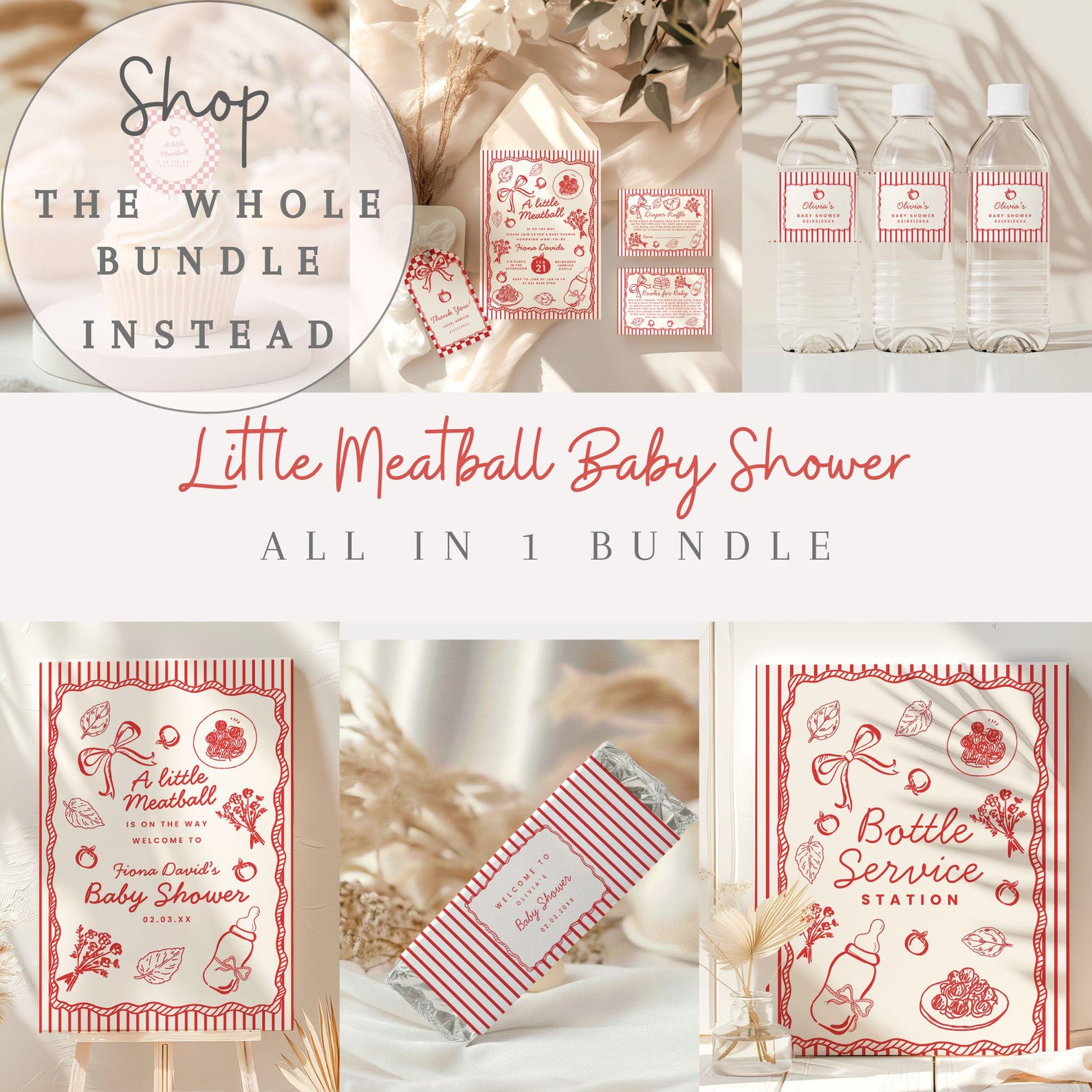 Little Meatball Baby Shower Invitation Kit Set, Italian Baby Shower ...