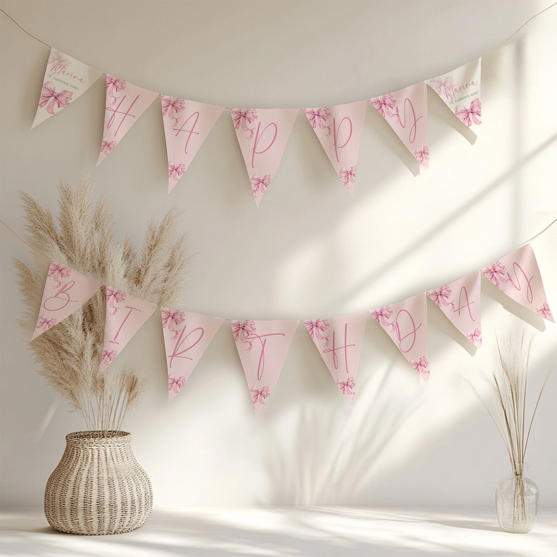 Girls Just Want to Be One Bunting Flags, Editable Template to ...