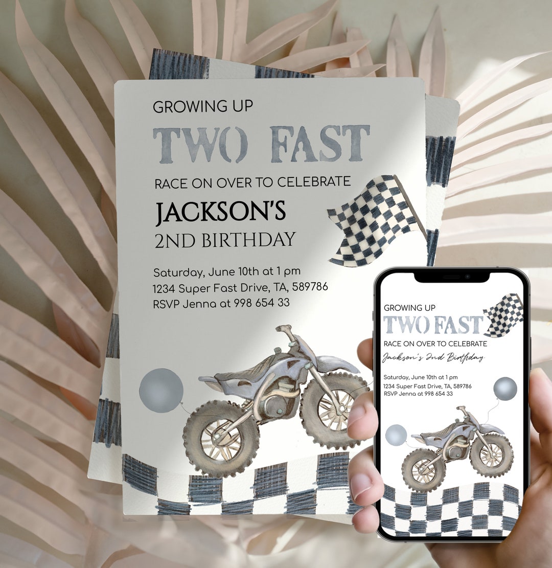 Two Fast Birthday Invitation Dirt Bike. Rally Race Course Invitation ...