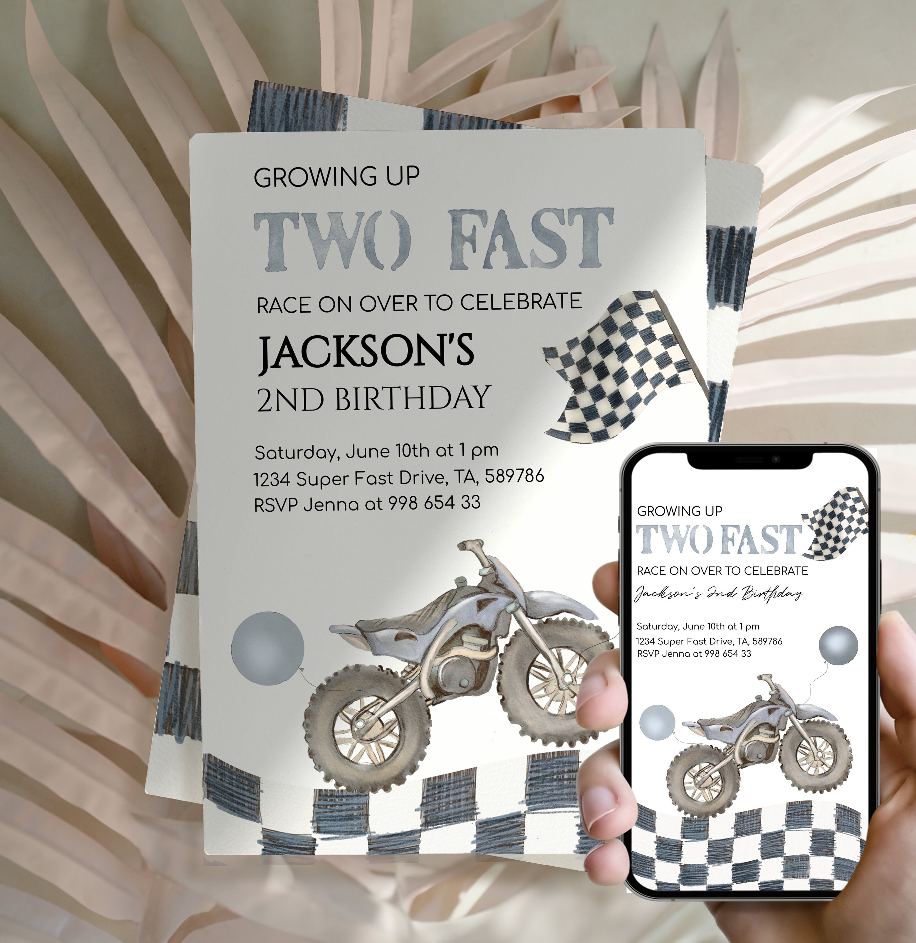 Two Fast Birthday Invitation Dirt Bike. Rally Race Course Invitation ...