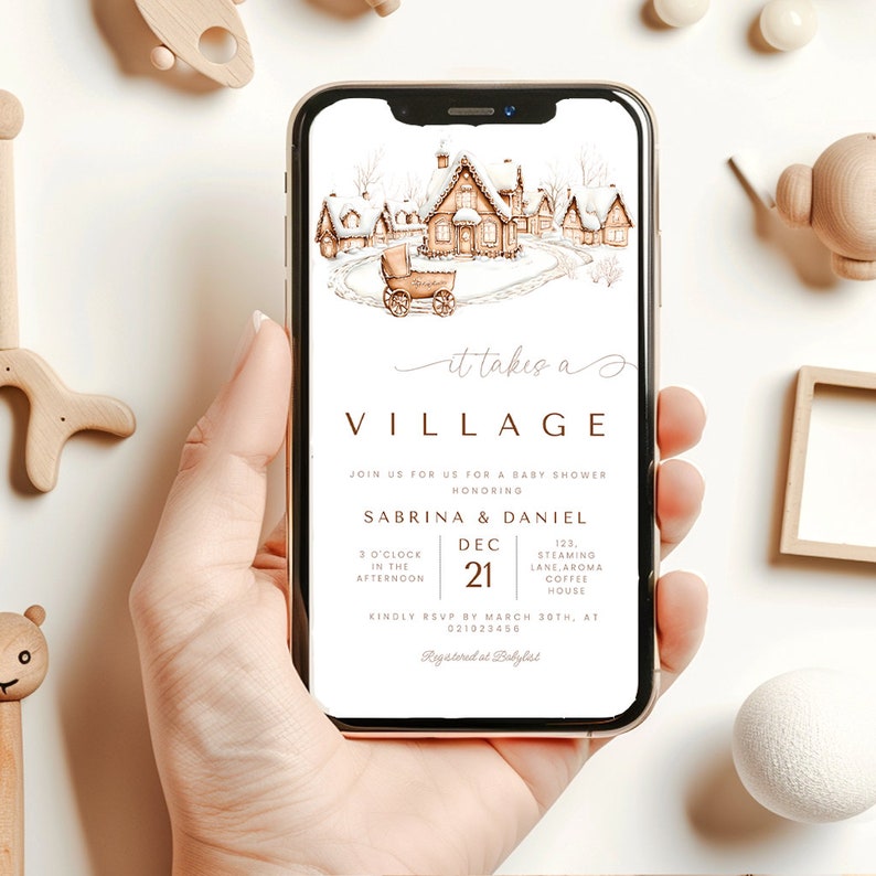 It Takes a Village, Baby Shower, Invite Bundle, Gingerbread House ...