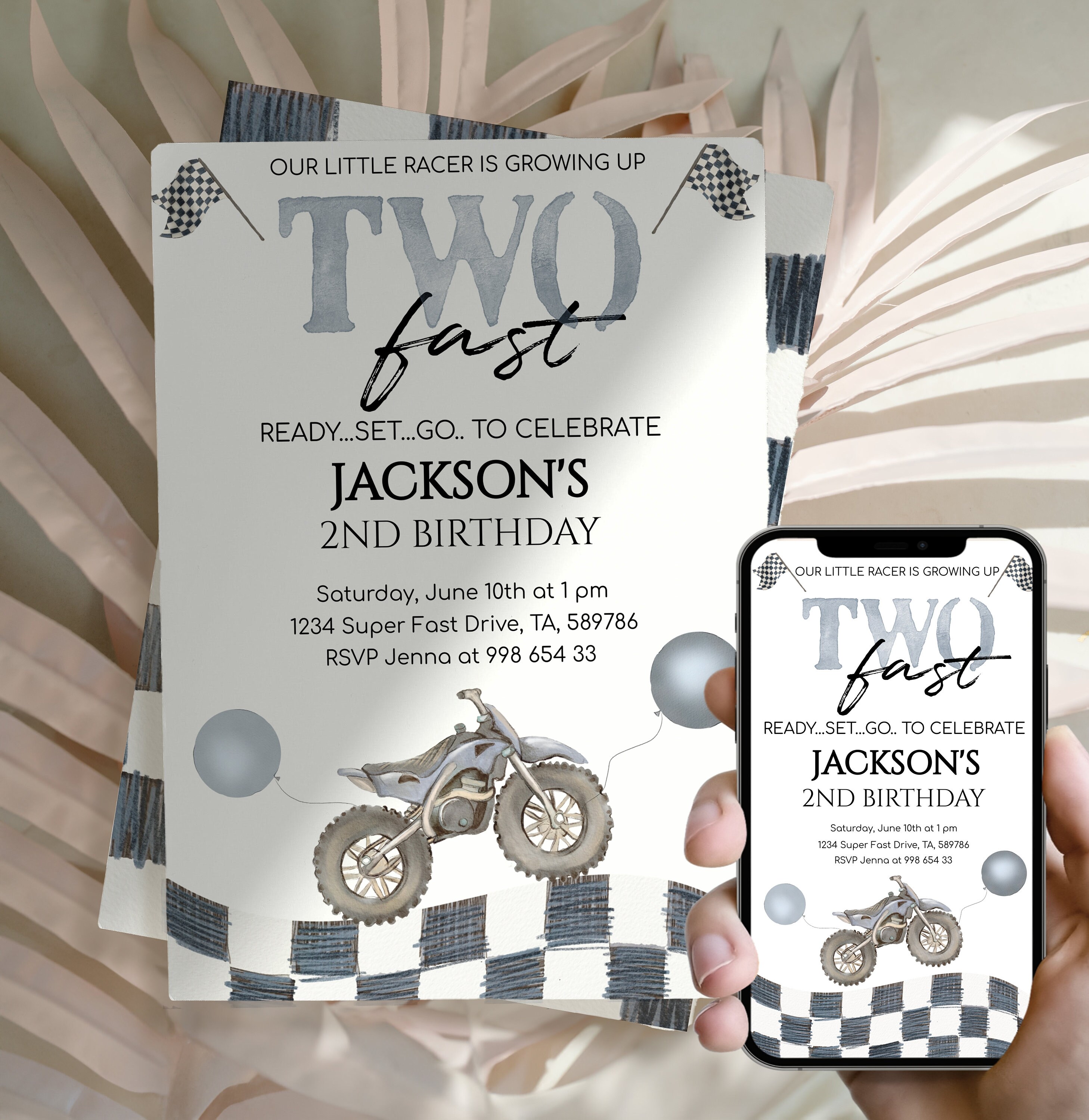 Growing up TWO Fast Dirt Bike Invitation. Editable Template for 2nd ...