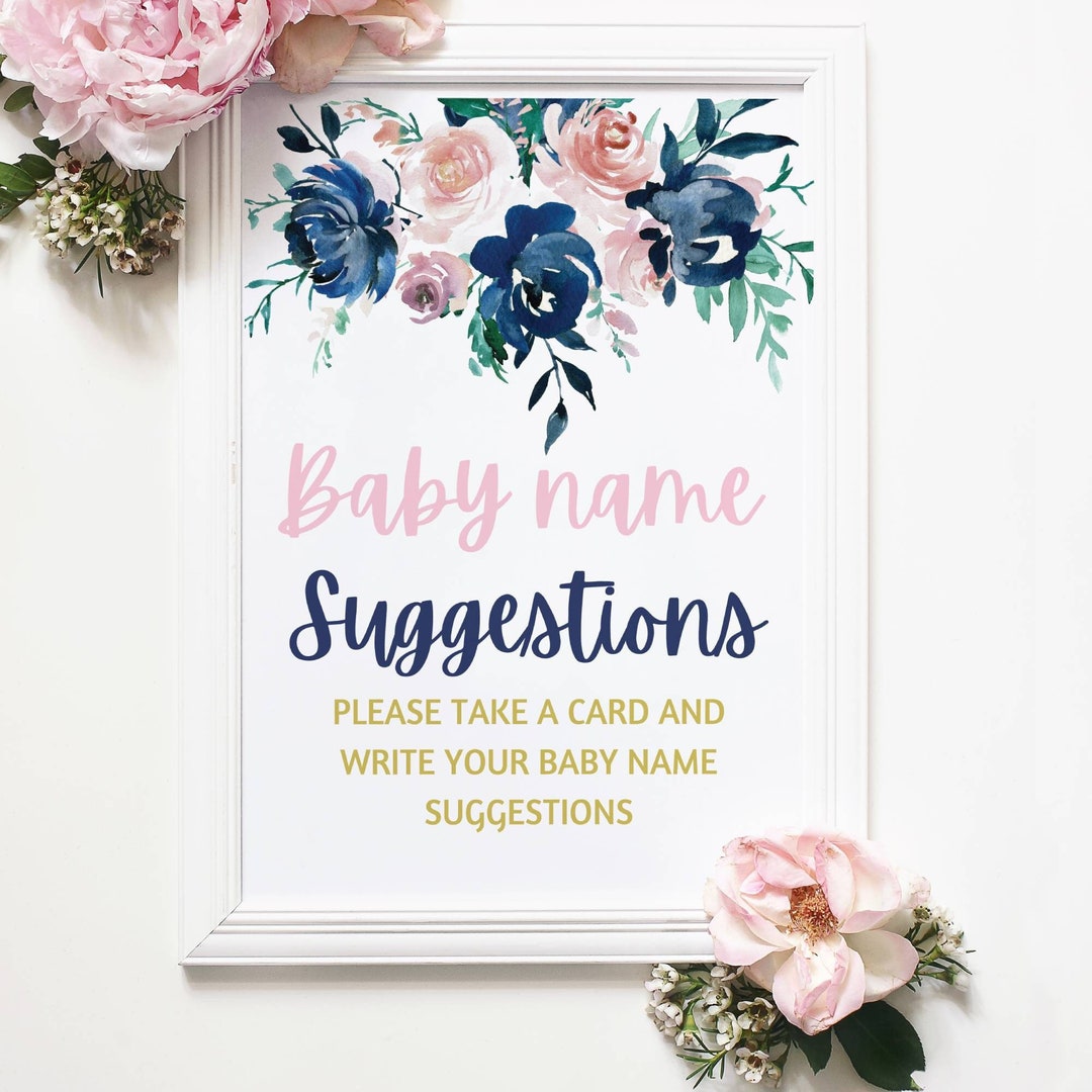 Baby Name Suggestion Sign in Navy and Blush Colors. Modern Navy and ...