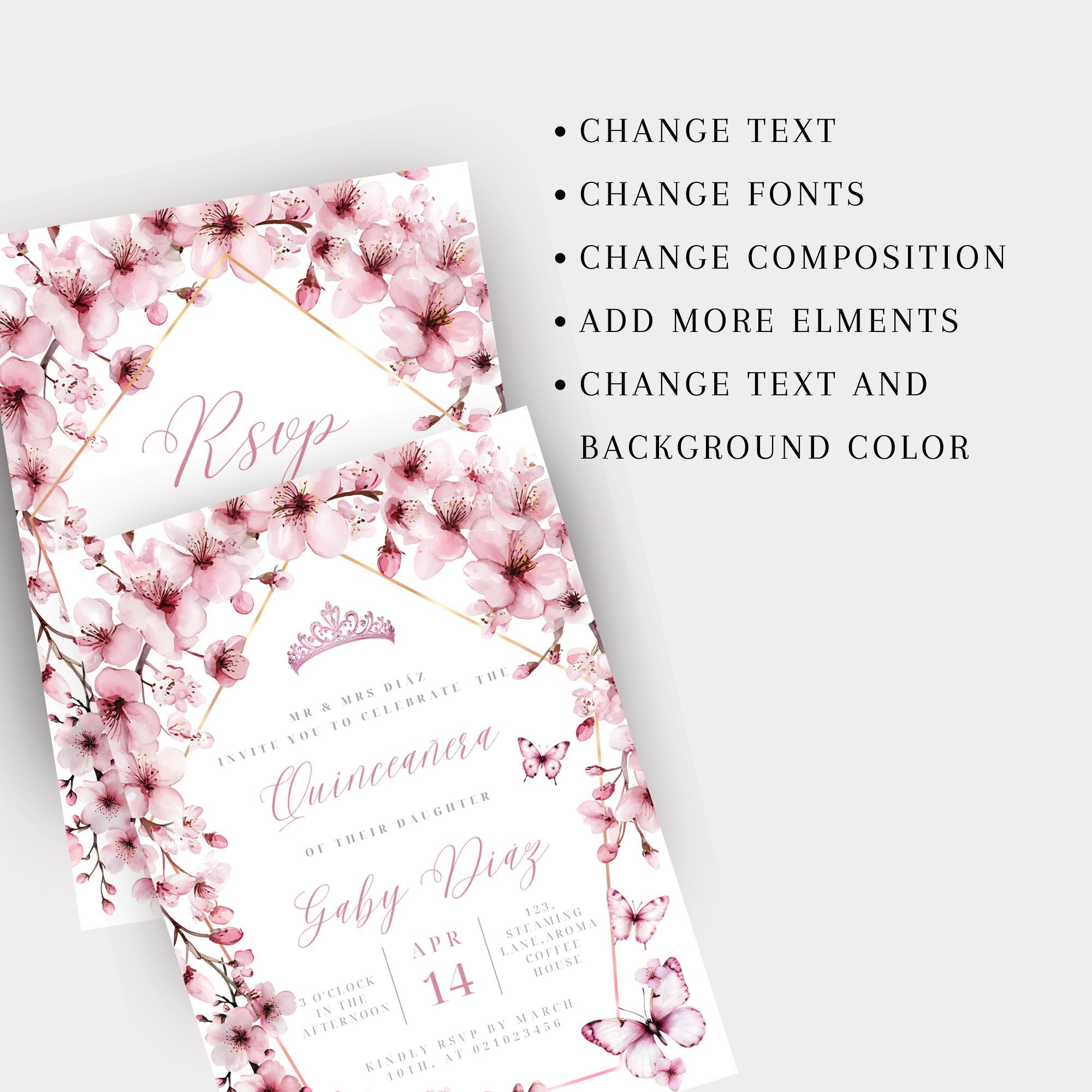 Quince Invitations Cherry Blossom, Qr Code for Rsvp Quince ...
