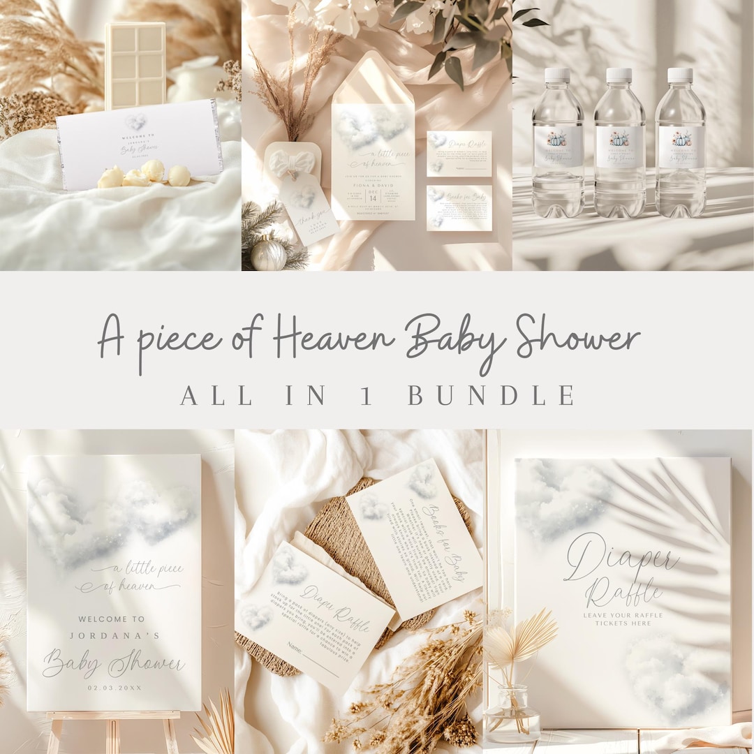Heaven Sent Baby Shower Invitation Bundle, Including Invitation, Invite ...