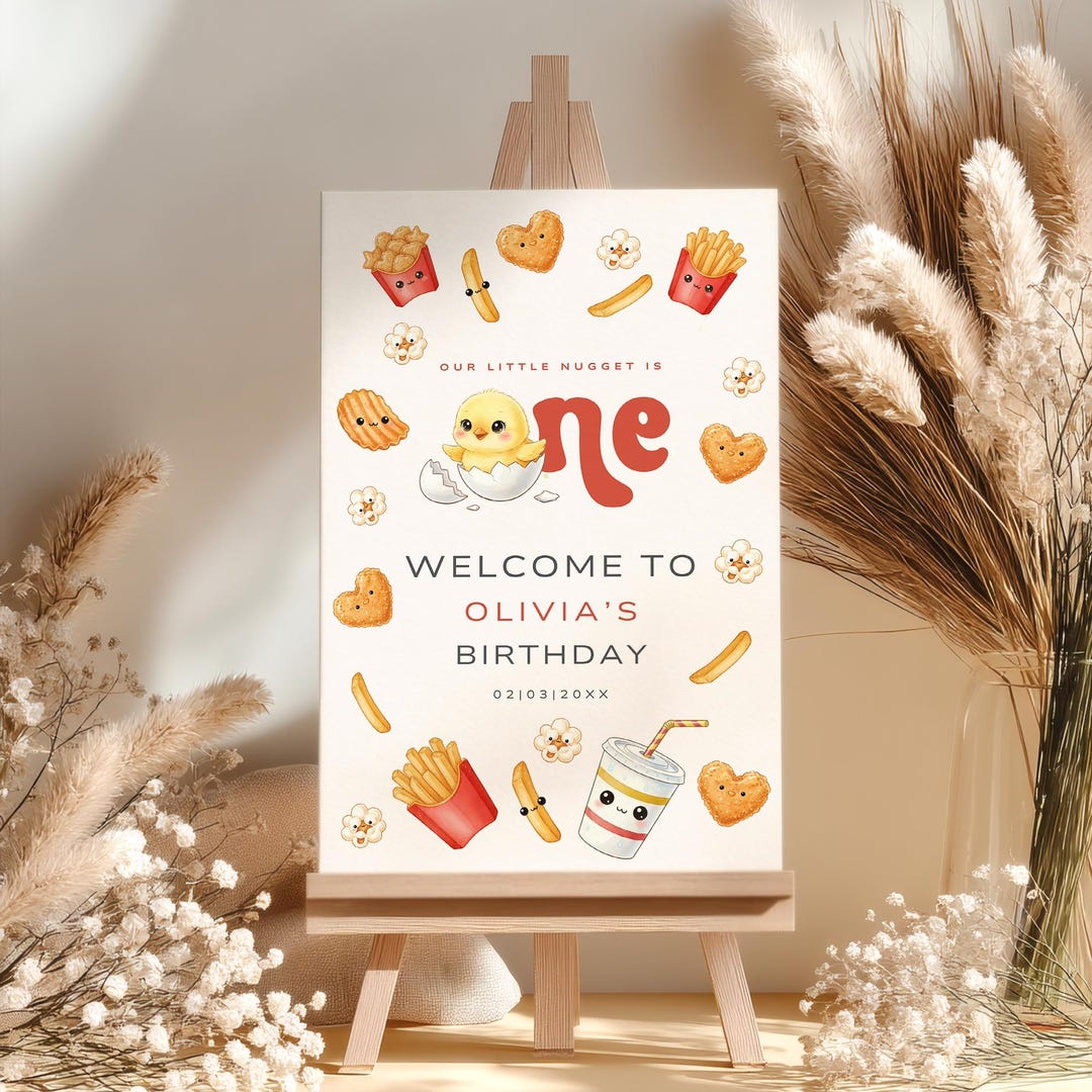 A Little Nugget Welcome Sign, Birthday Poster in Fast Food Theme ...