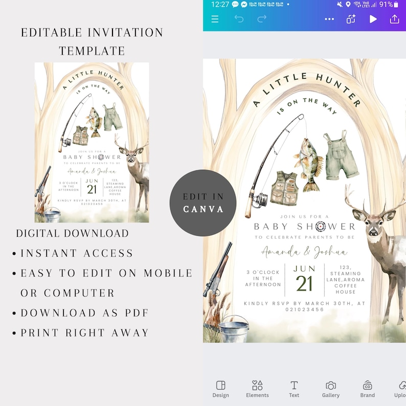 Hunting and Fishing Baby Shower Invitation and Phone Invite. A Little ...