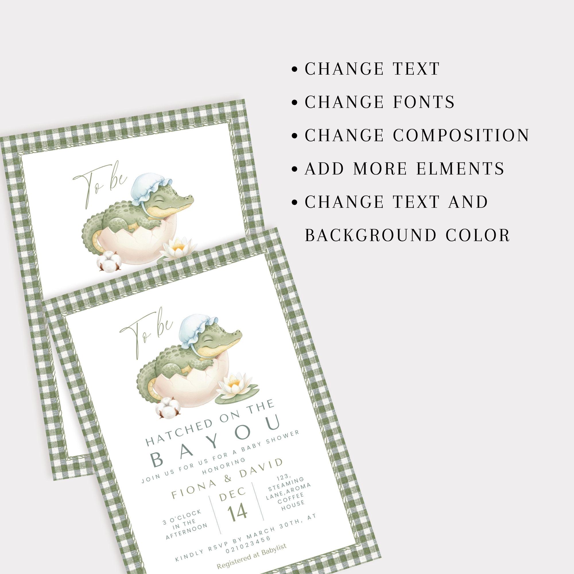 Bayou Baby Shower Invitation, Hatching Soon Invite With Baby Crocodile ...