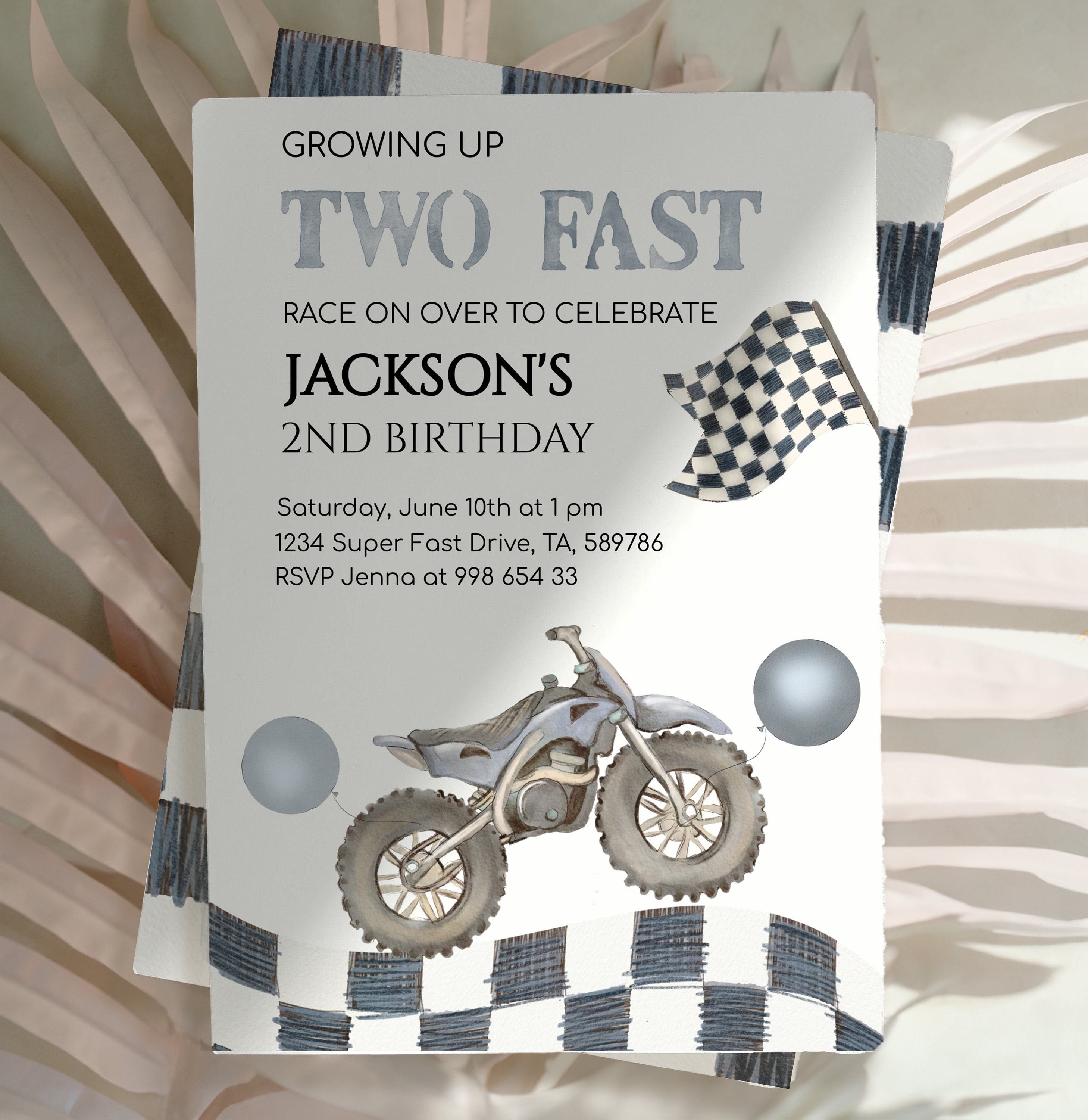 Two Fast Birthday Invitation Dirt Bike. Rally Race Course Invitation ...