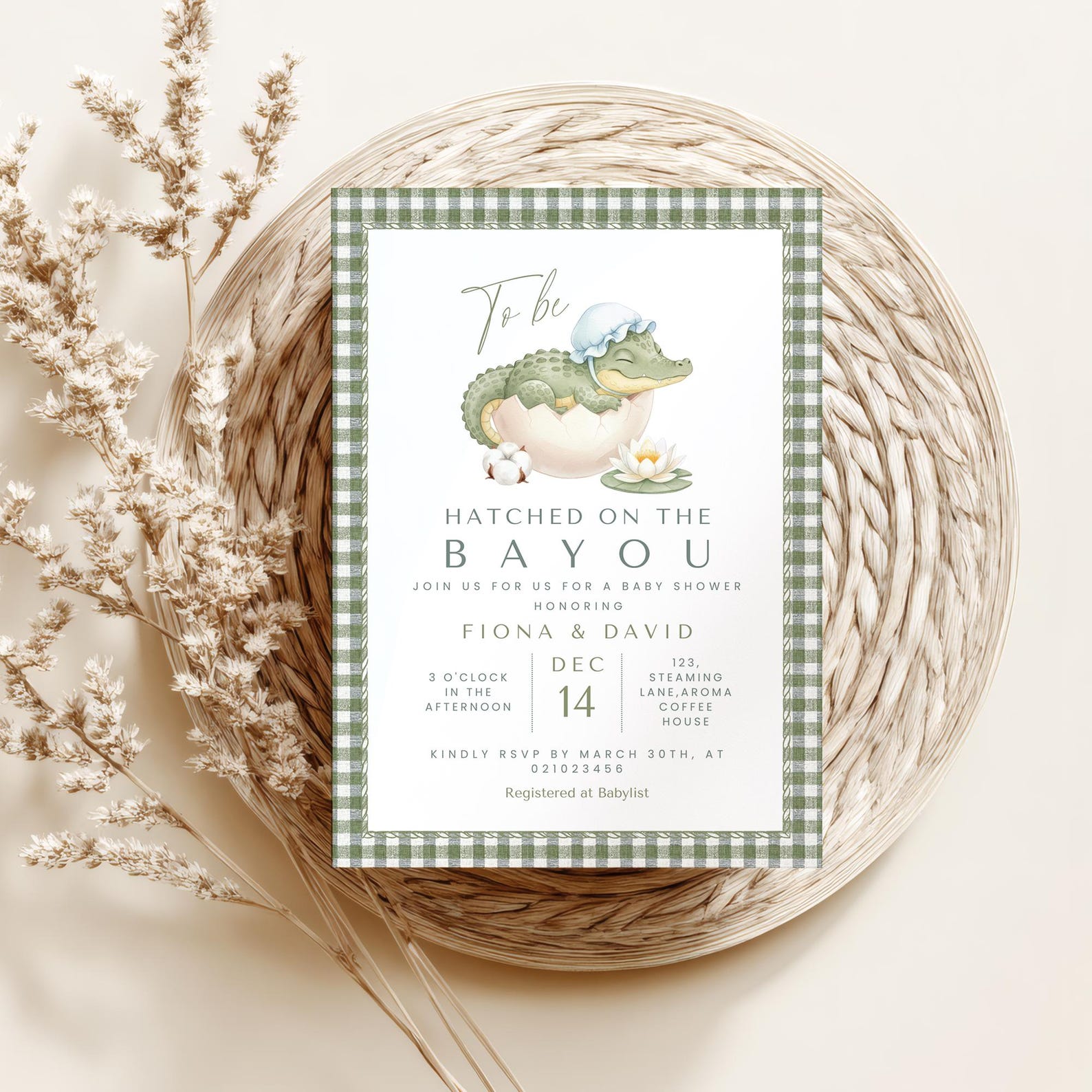 Bayou Baby Shower Invitation, Hatching Soon Invite With Baby Crocodile ...