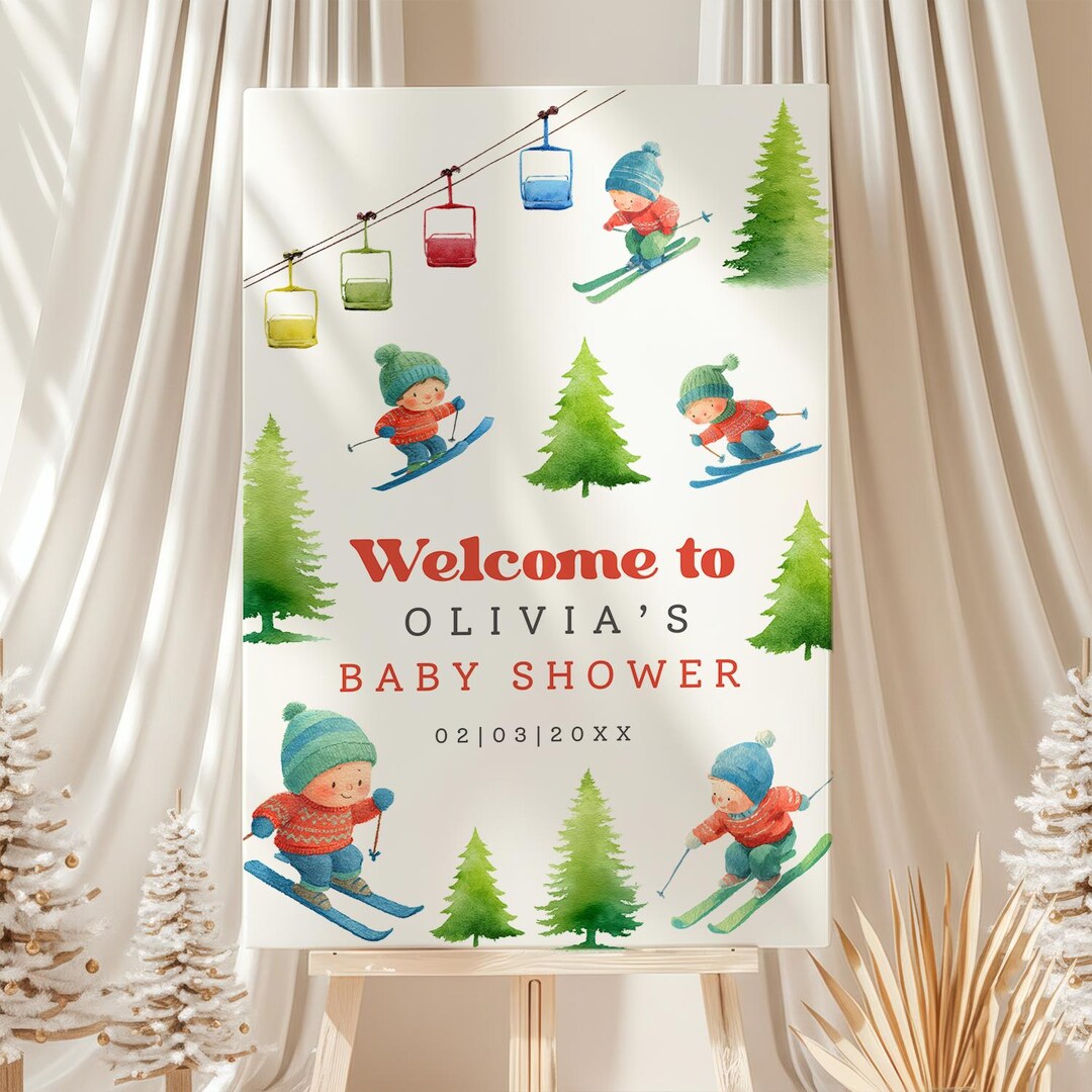 Ski Themed Baby Shower Welcome Sign, Winter Baby Shower Vintage Ski ...