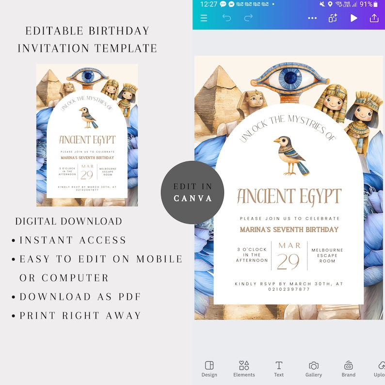 Ancient Egypt Birthday Invite, Ancient Egypt, Egyptian Invitation ...