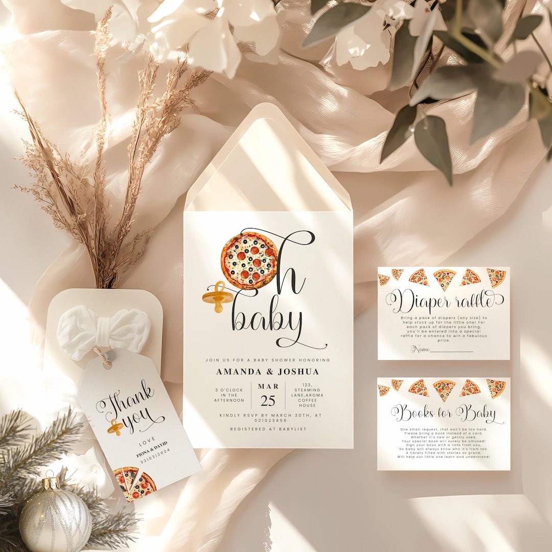 Pizza and Pacifier Baby Shower Invitation Set, Baby Shower Invite ...