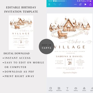 It Takes a Village Baby Shower Invite Set, Gingerbread Invitation ...