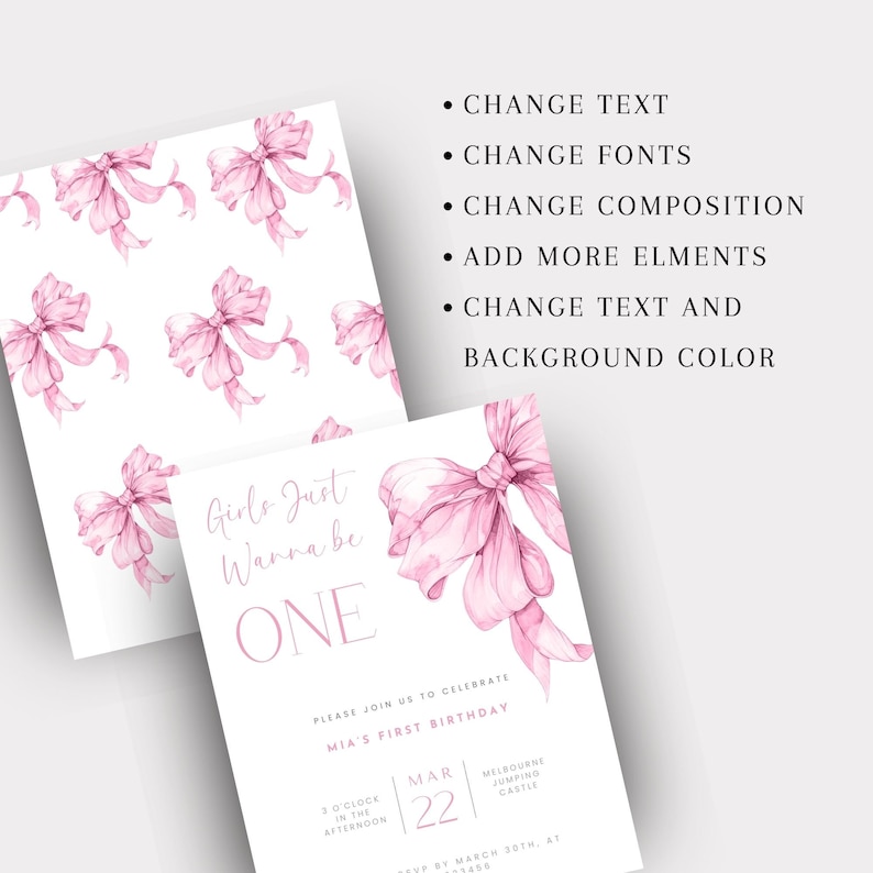 Girls Just Wanna Be One Birthday Invite, Girls Birthday, 1st Birthday ...