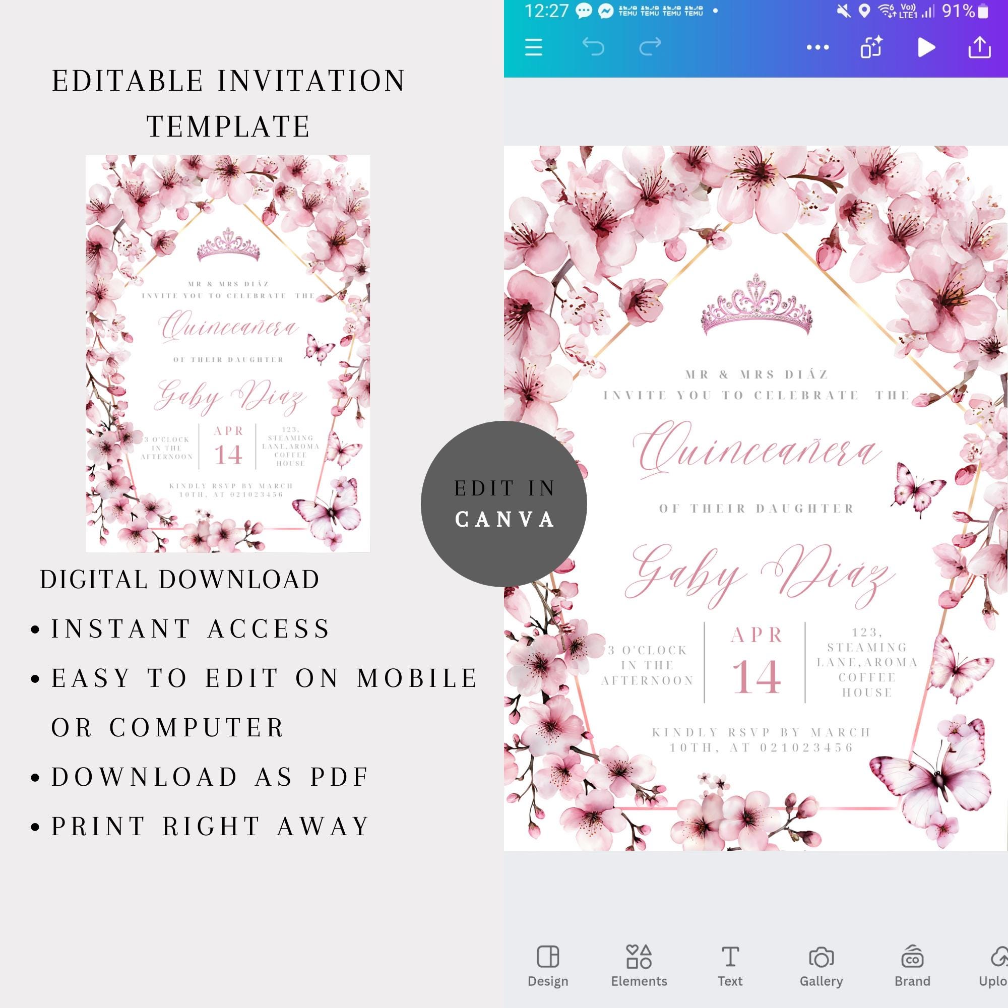 Quince Invitations Cherry Blossom, Qr Code for Rsvp Quince ...