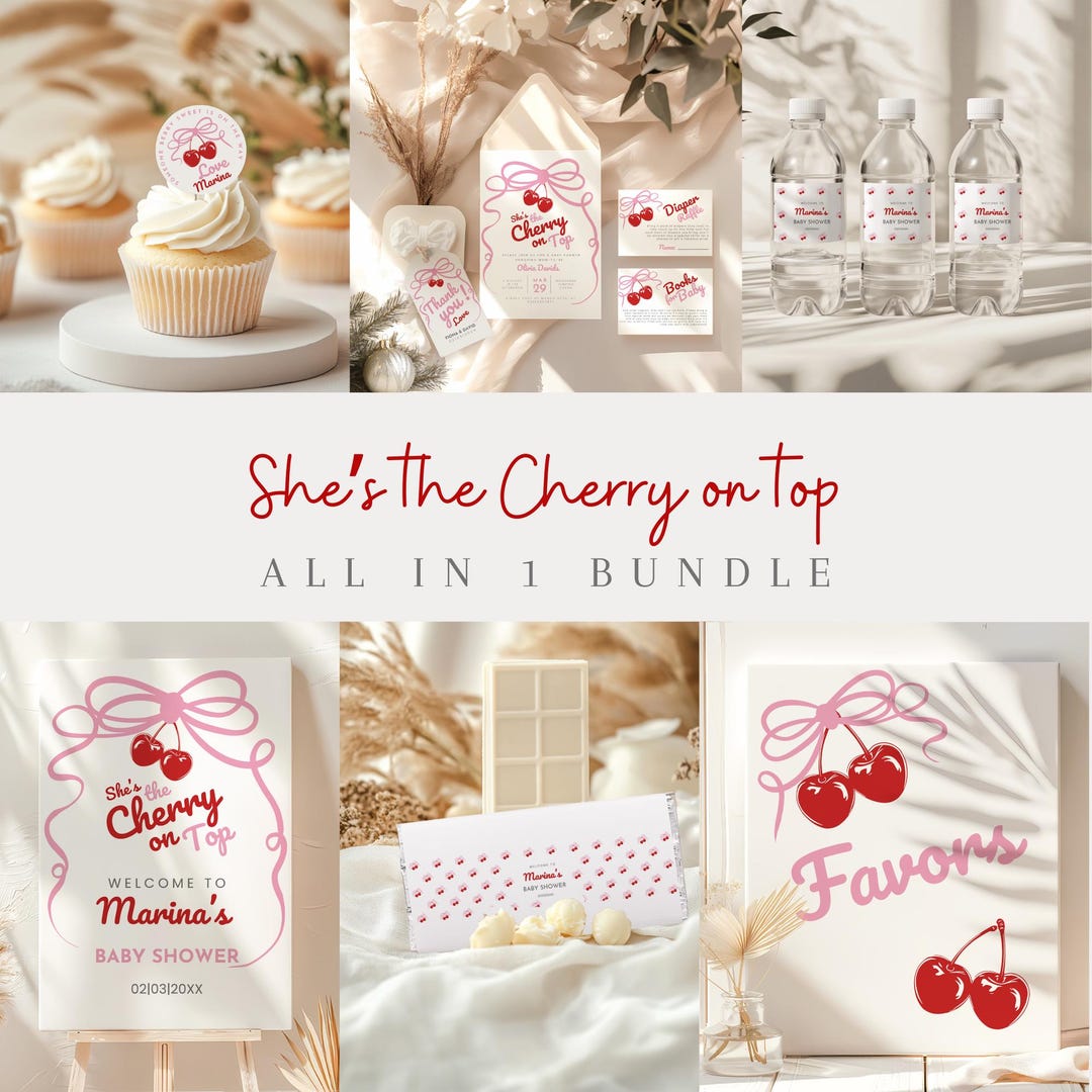 Shes the Cherry on Top Baby Shower Invitation Bundle. Baby Shower Games ...