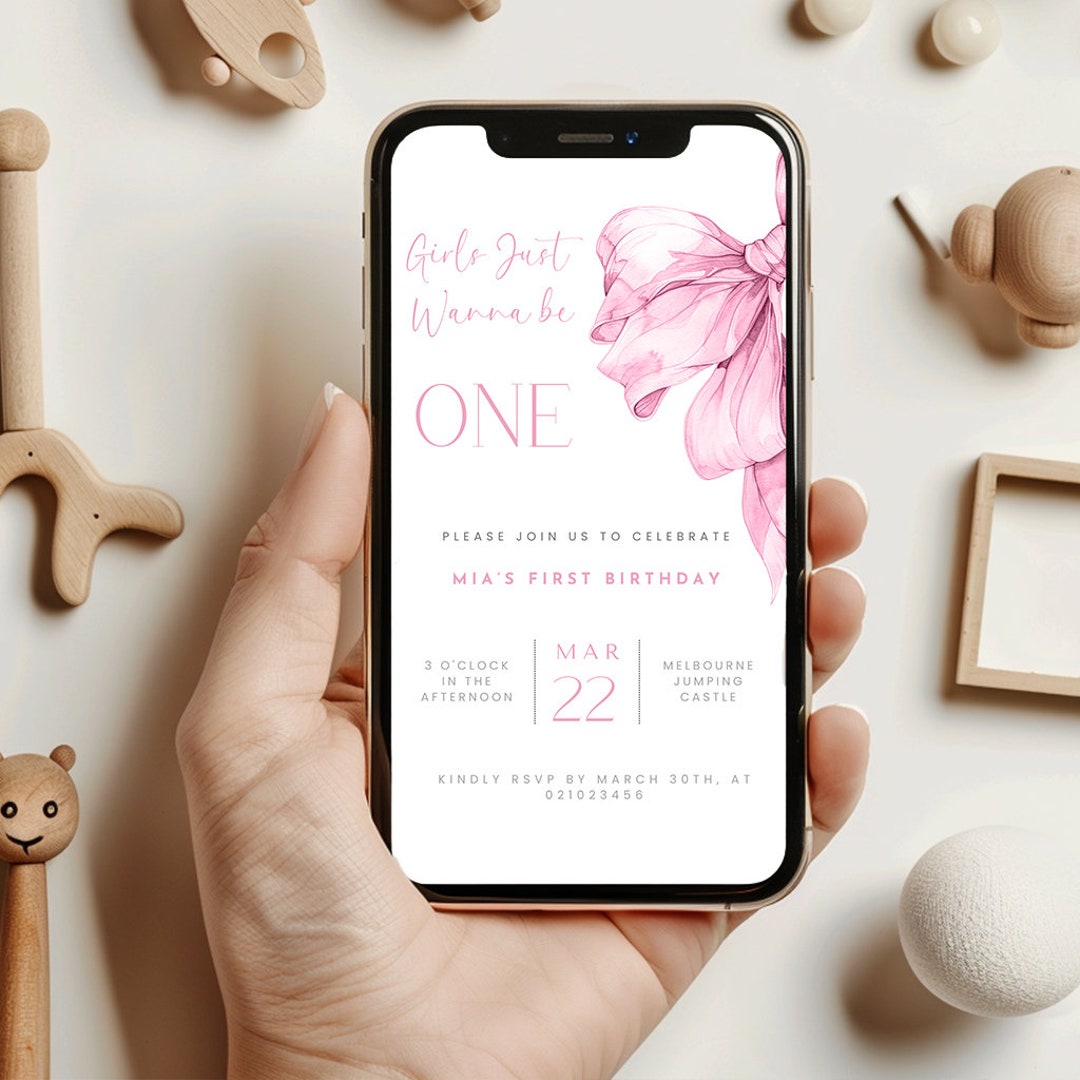 Girls Just Wanna Be One Birthday Invite, Girls 1st Birthday, Pink Bow ...